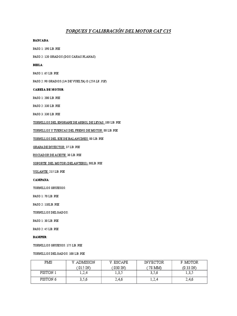 Torques y Calibración Del Motor Cat c15