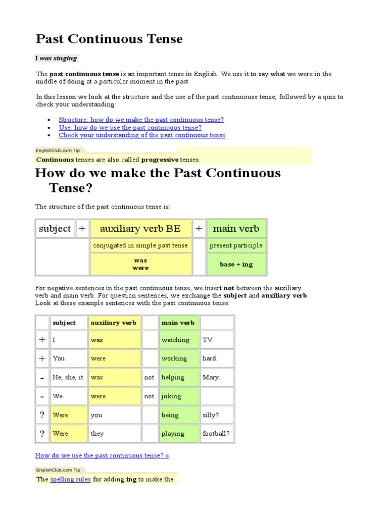 Understanding Past Continuous Tense | PDF | Grammatical Tense | Verb