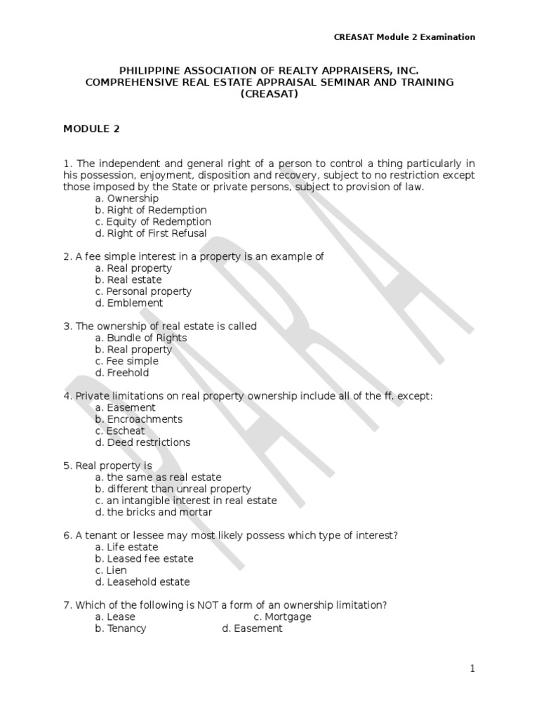 Module 2 Exam | PDF | Leasehold Estate | Real Property