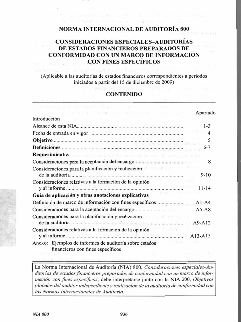 Nia 800 Auditoría Estados Financieros Fines Específicos | Auditoría ...