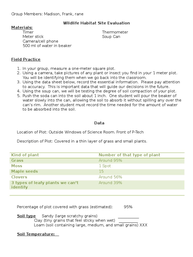 Wildlife Habitat Site Inventory | PDF | Technology & Engineering