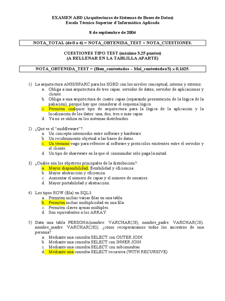 Examen de Arquitecturas de Bases de Datos | PDF | C ++ | Bases de datos