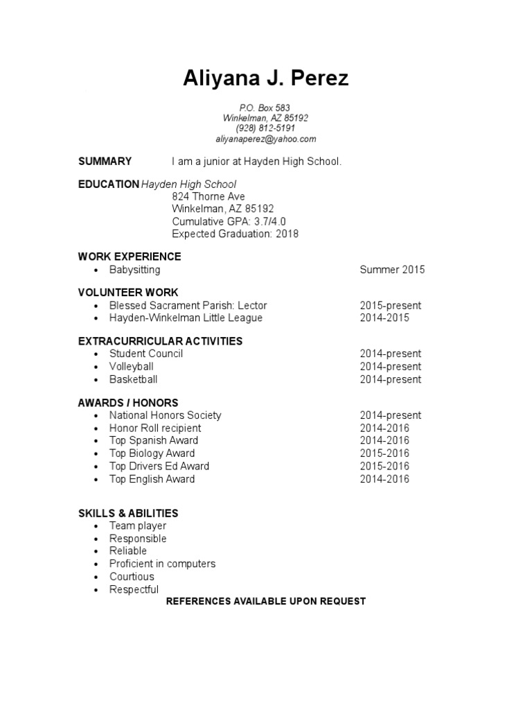Aliyana J Perez Resume | PDF