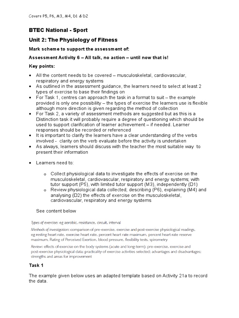 BTEC National - Sport Unit 2: The Physiology of Fitness | PDF | Heart ...