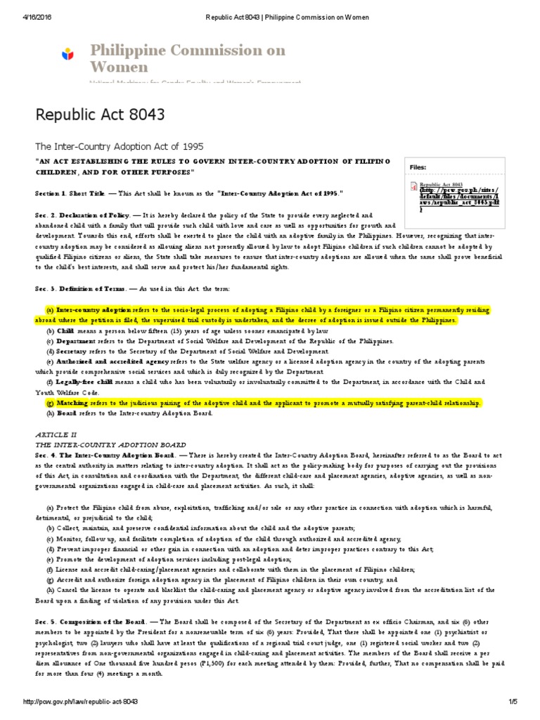 Ra 8043 | PDF | Adoption | Child Custody
