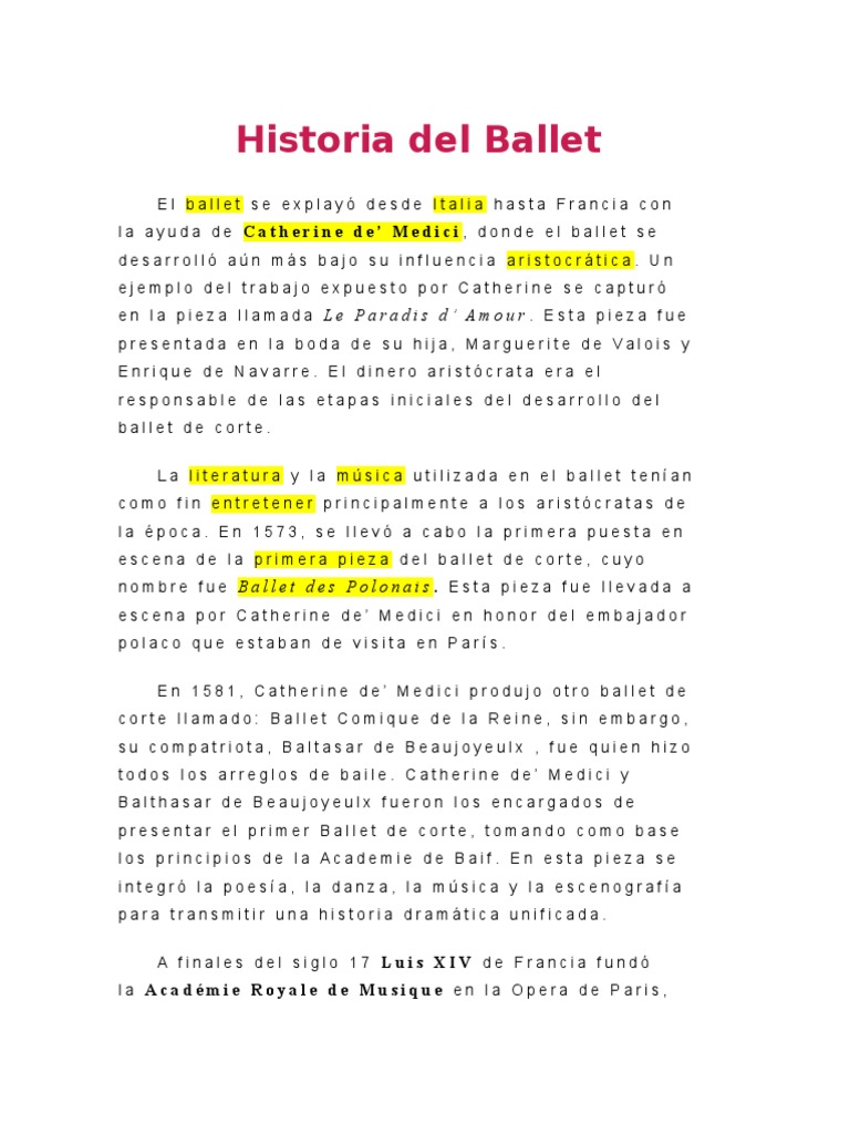 Historia Del Ballet | PDF | Ballet | Bailes