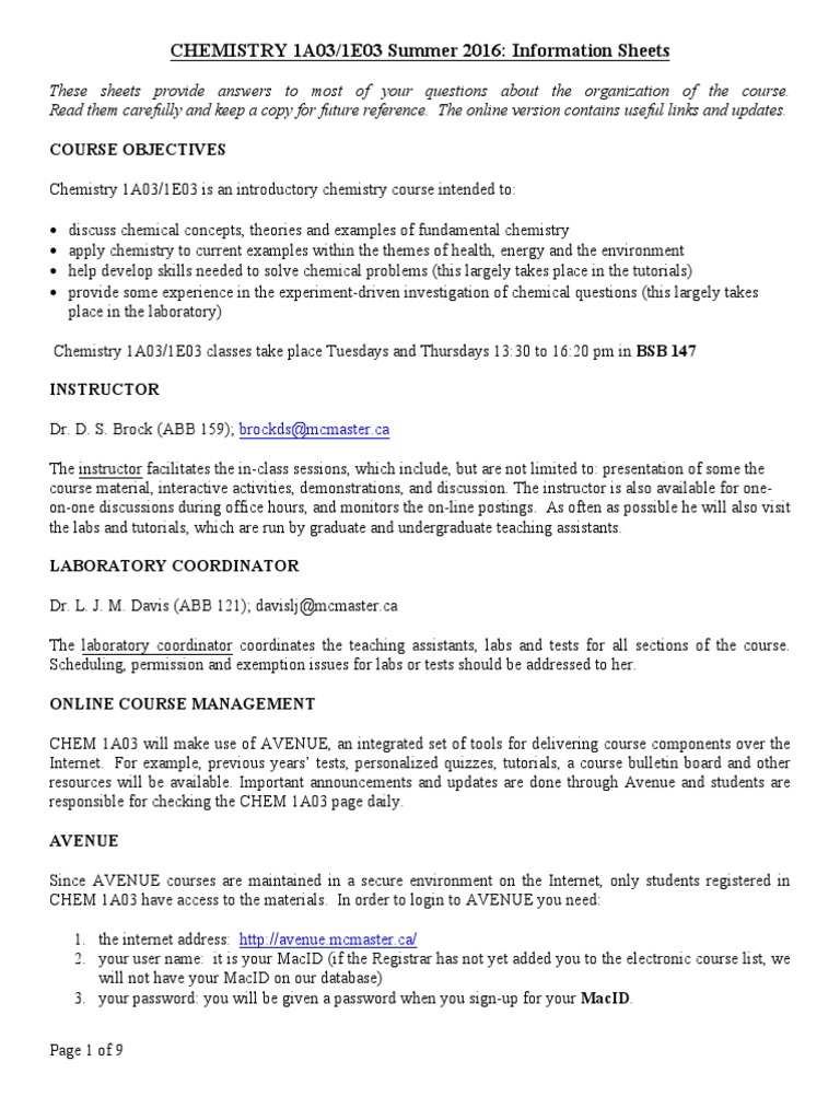 Chemistry 1A03 Winter 2016 Mcmaster | PDF | Chemical Bond | Chemical ...