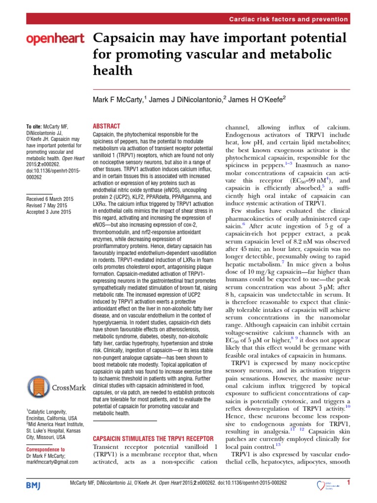 Capsaicin May Have Important Potential For Promoting Vascular And Metabolic Health Pdf