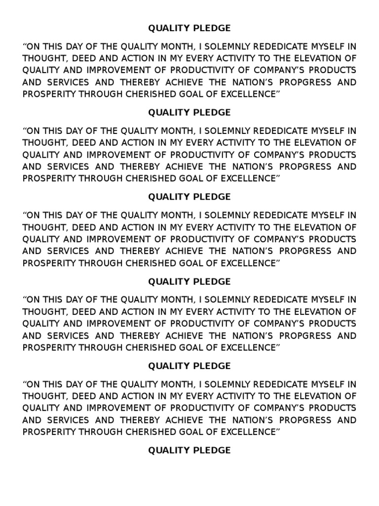 Quality Pledge | PDF | Scientific Phenomena | Production And Manufacturing
