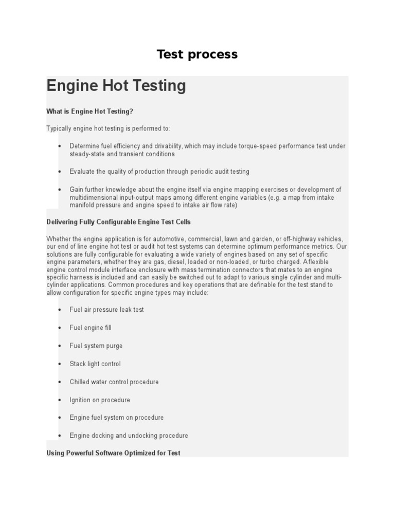 Engine Hot Testing: Test Process | PDF | Engines | Rotating Machines