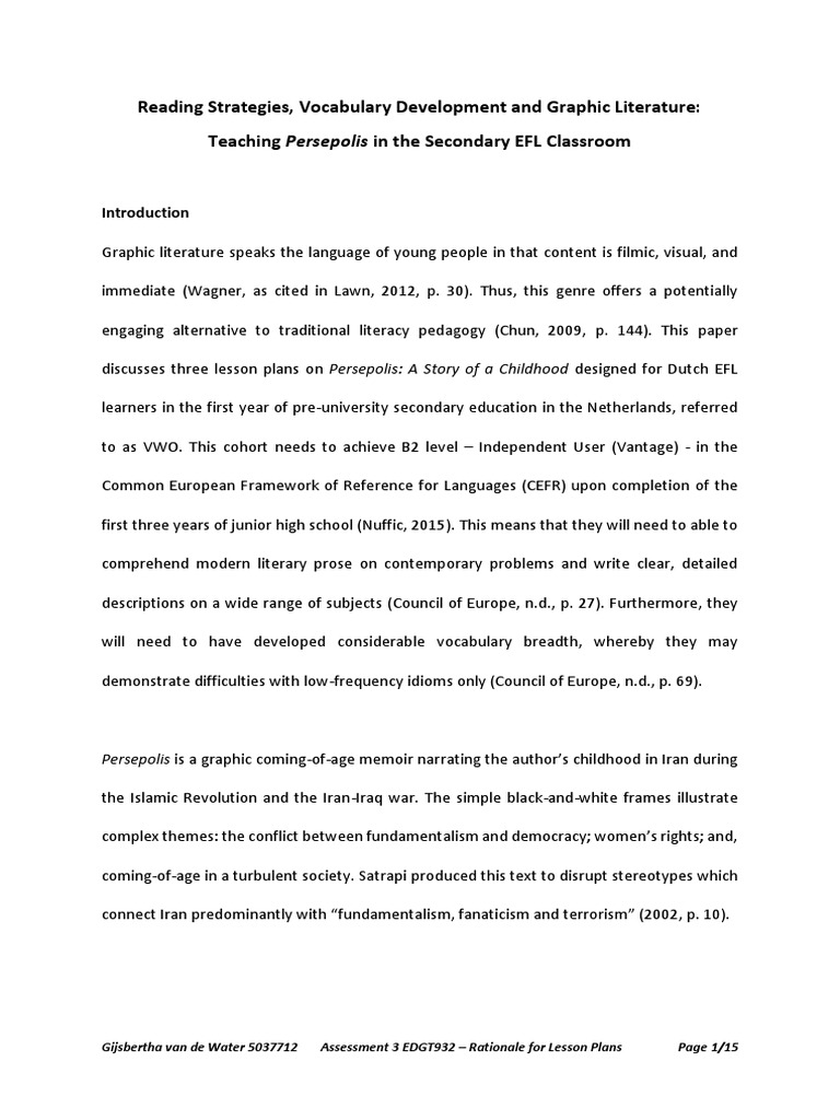 Persepolis Lesson Plans Rationale | PDF | Reading Comprehension ...