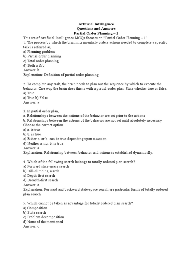 Artificial Intelligence Quiz Questions | PDF | Artificial Intelligence ...
