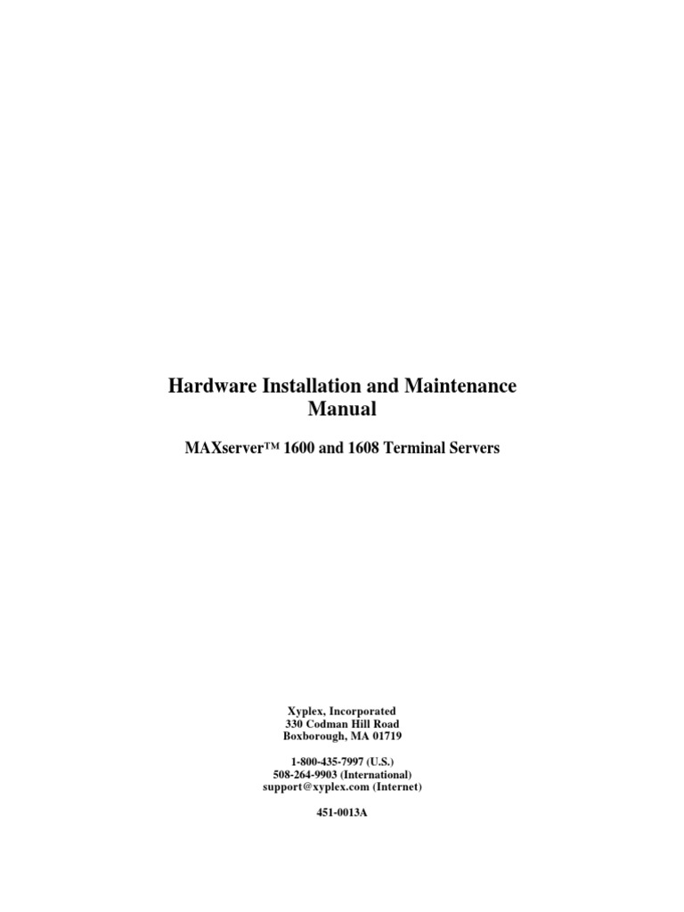 Hardware Installation and Maintenance Manual: Maxserver™ 1600 and 1608 ...