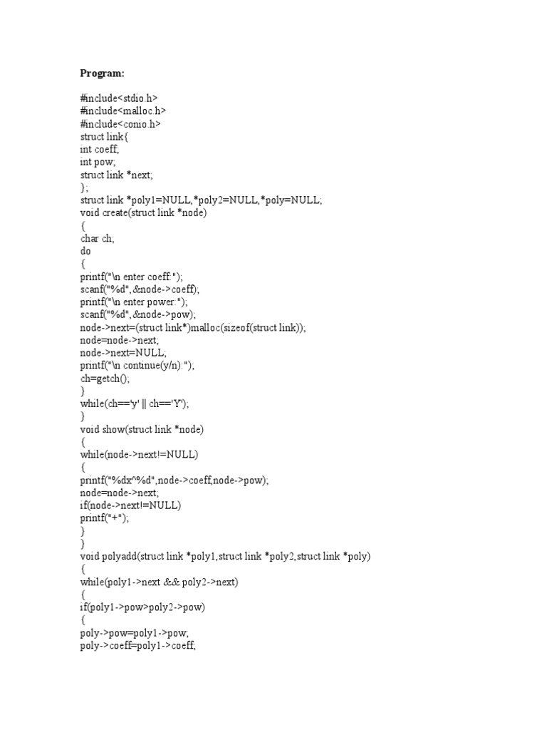 Polynomial Addition Doubly Linked List Pdf Software Development C