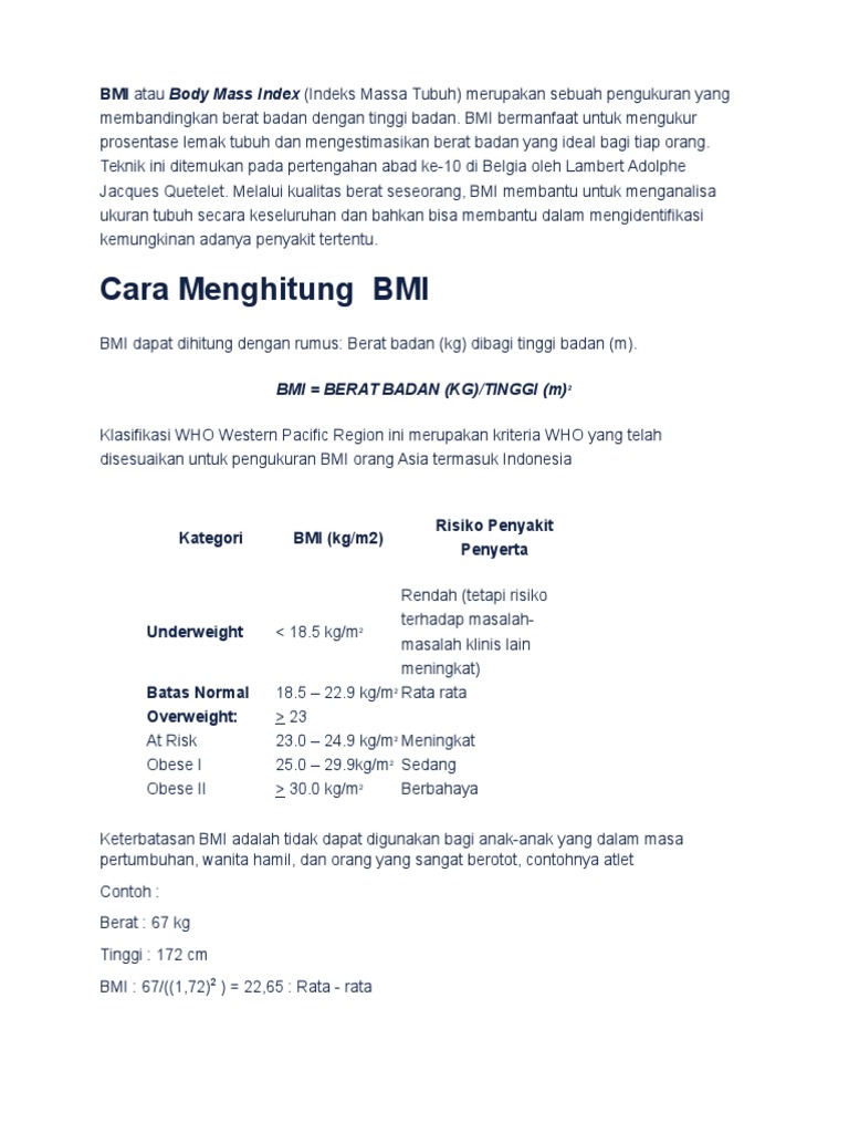 Rumus Body Mass Index (Bmi) | PDF