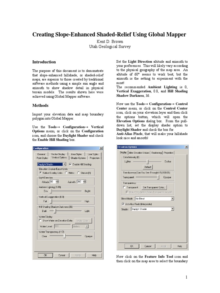 Creating Slope Enhanced Shaded Relief Using Global Mapper | PDF | Shader | Topography