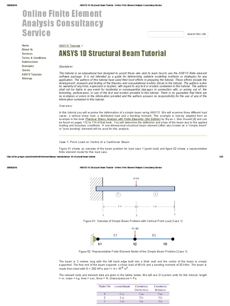 ANSYS 1D Structural Beam Tutorial - Online Finite Element Analysis ...