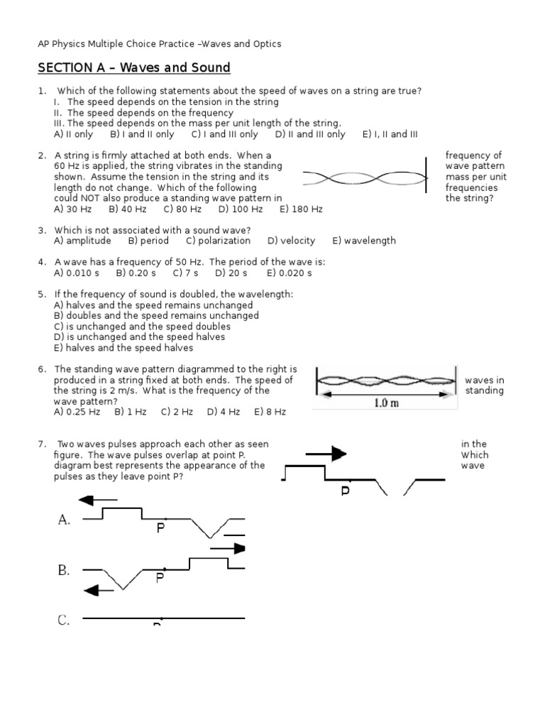 13a-Waves and Optics MC Practice Problems - Section A | PDF | Waves | Frequency