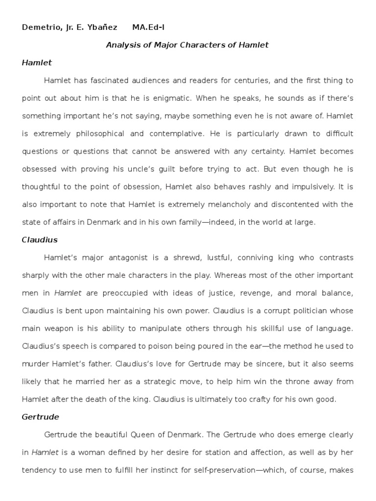 Analysis of Major Characters of Hamlet | PDF | Hamlet | Ghosts