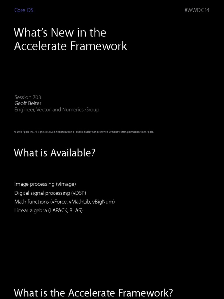 703 Whats New in The Accelerate Framework | PDF | Matrix (Mathematics ...