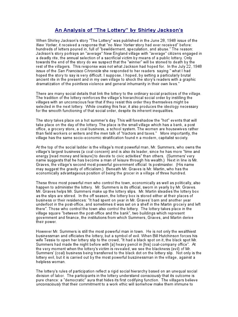 Analysis of 'The Lottery' | PDF