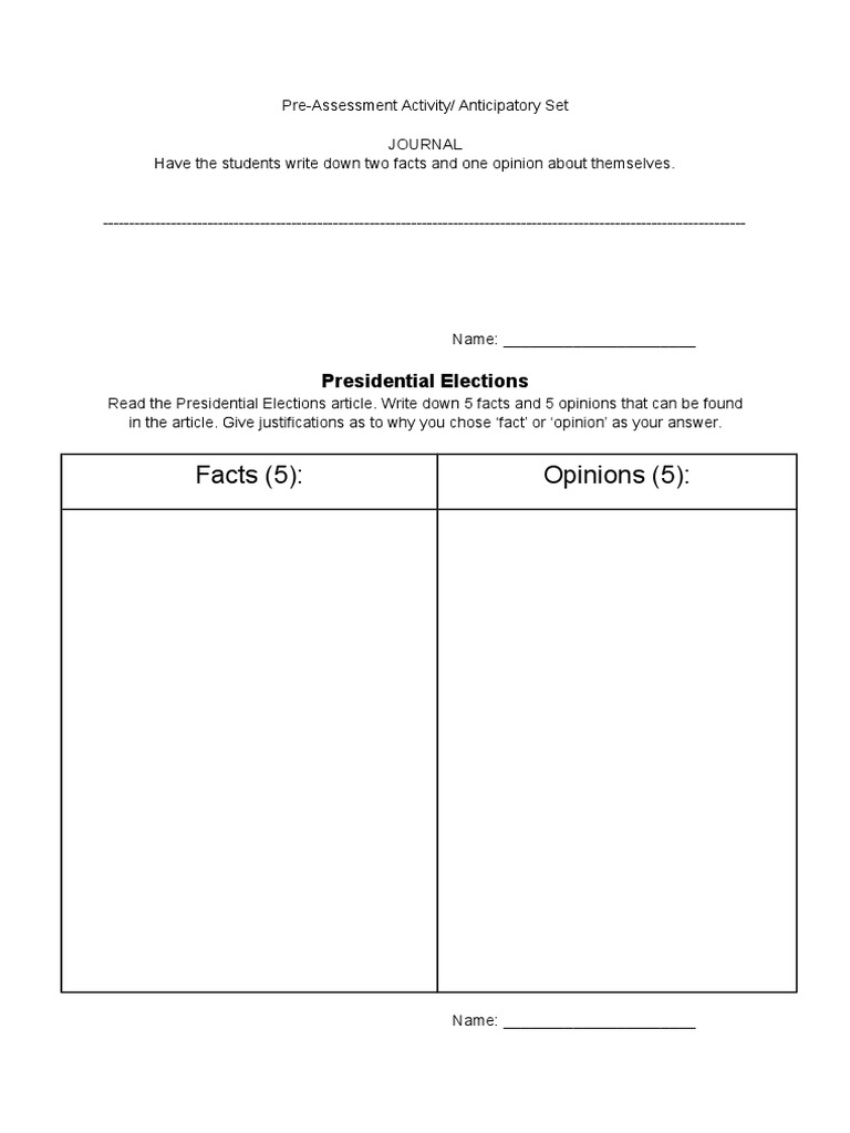 Facts vs. Opinions in Elections Activity | PDF | United States ...