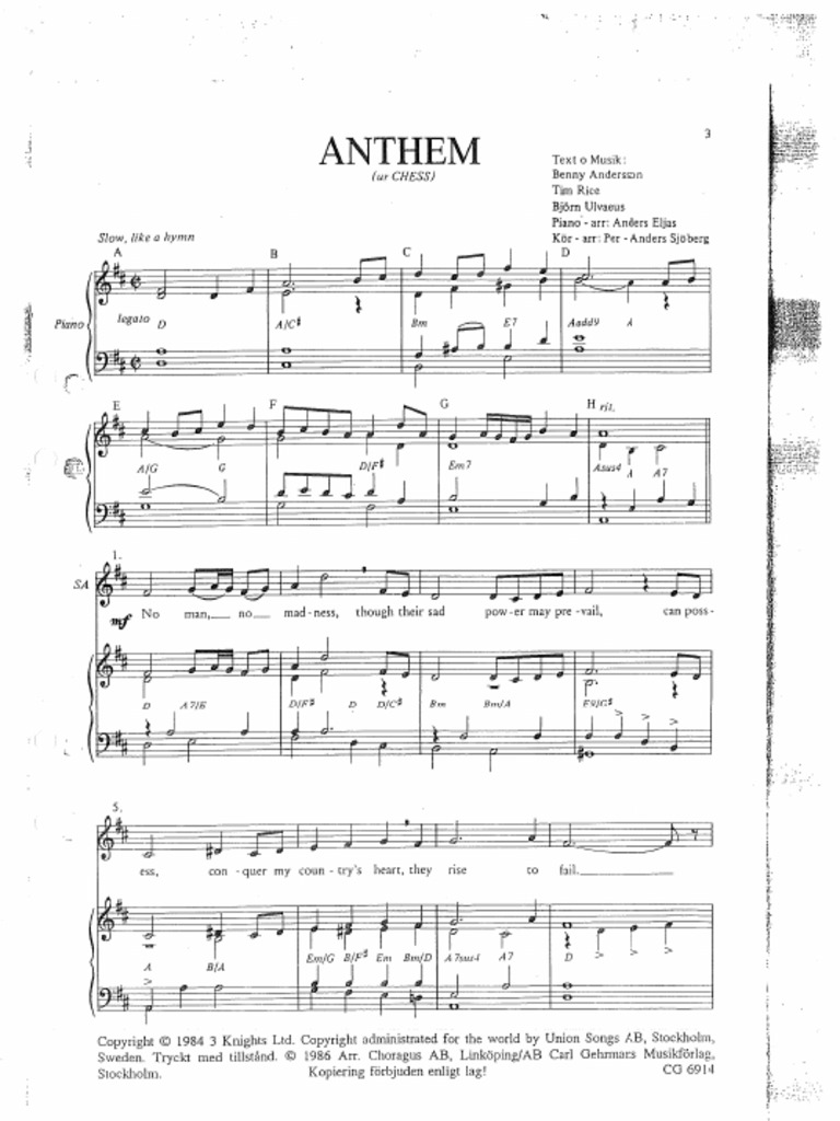 Anthem Sheet Music | PDF