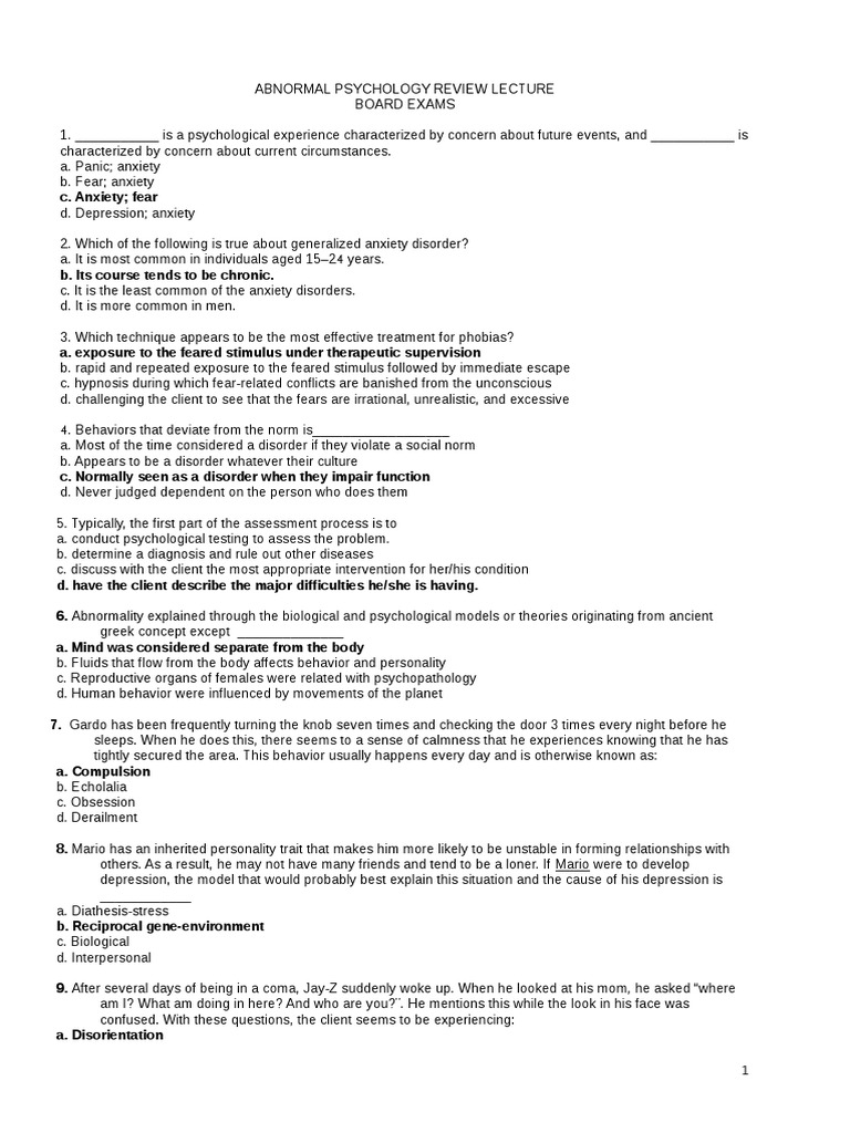 Ab Psych Review Lecture Boards With Answers 05.15 | PDF | Major ...