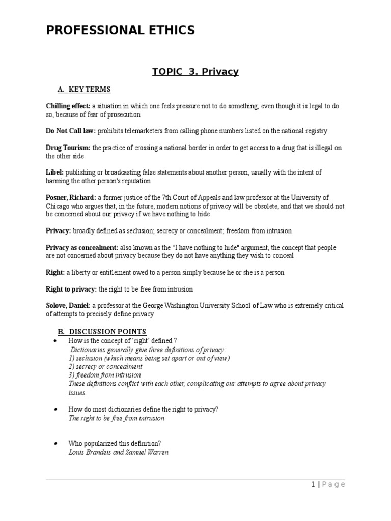 Topics Handout 2 | PDF | Privacy | Copyright Infringement