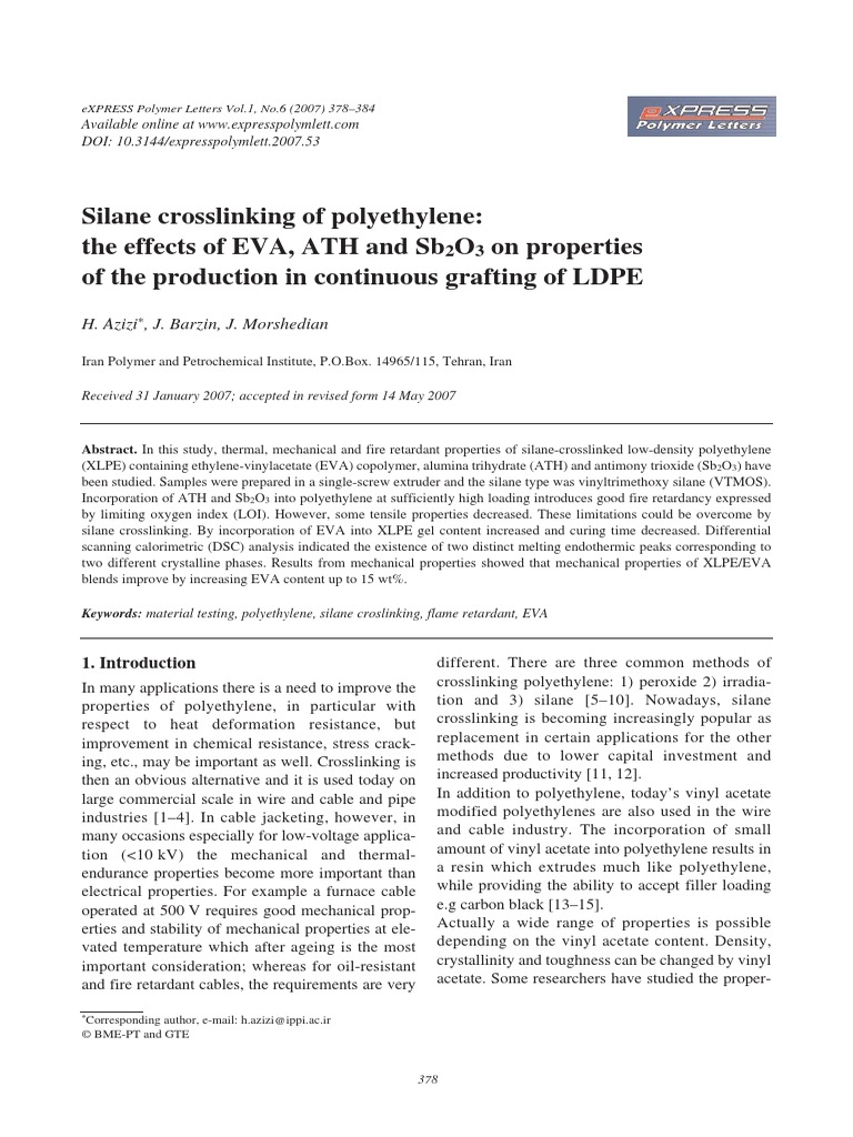 Silane Crosslinking of Polyethylene: The Effects of EVA, ATH and SB O ...