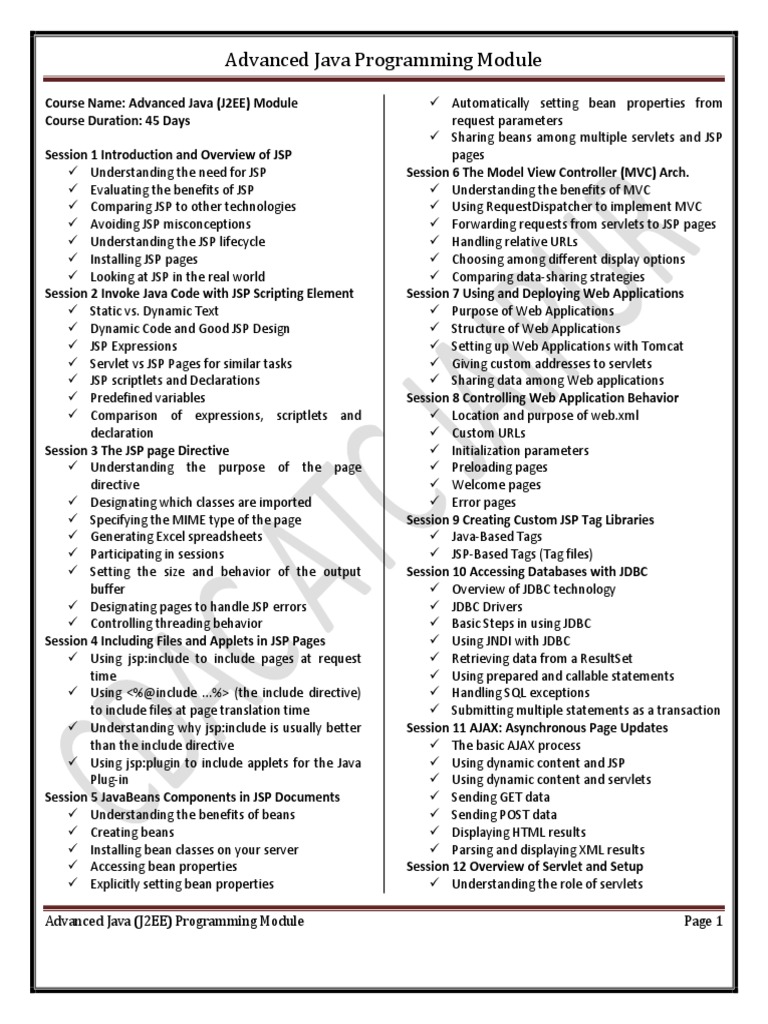 Advanced Java Programming Module Pdf Java Server Pages Java Servlet 8966