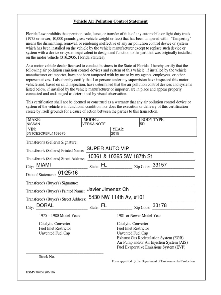 Vehicle Air Pollution Control Certification | PDF | Finance & Money ...