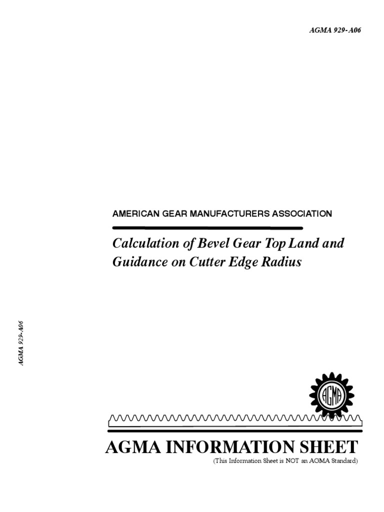 AGMA 929-A06 Calculation of Bevel Gear Top Land and Guidance On Cutter ...