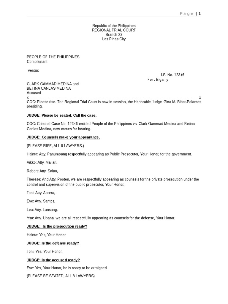 Script Arraignment | PDF | Plea | Witness