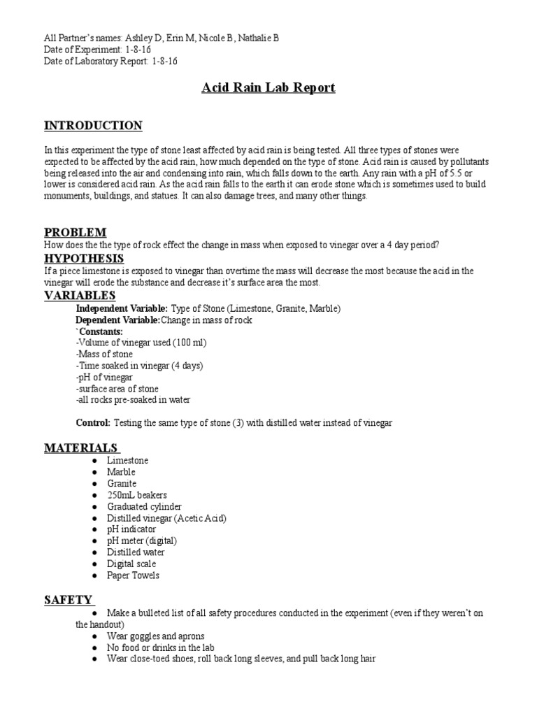 Acid Rain Impact on Rock Types Experiment | PDF | Vinegar | Experiment