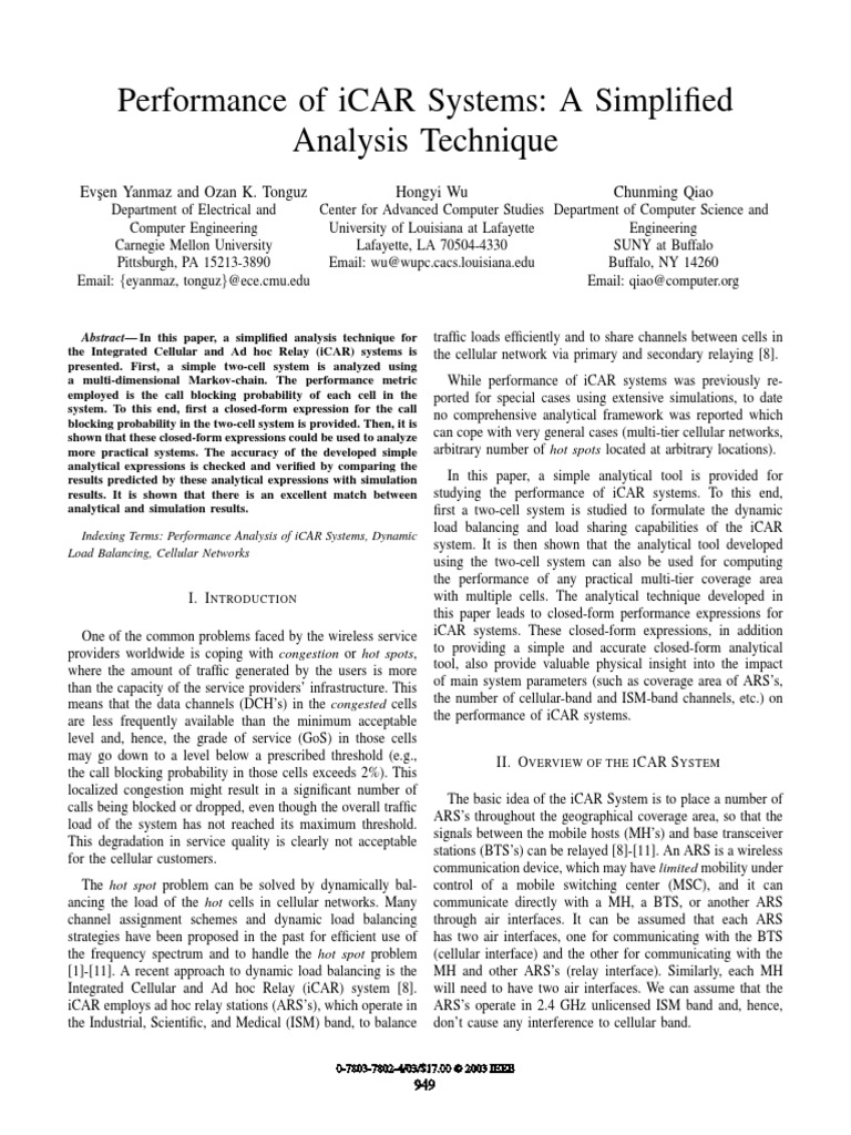Performance of iCAR Systems: A Simplified Analysis Technique | PDF ...