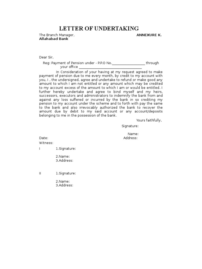 Pension Payment Undertaking Letter | PDF | Career & Growth | Finance ...