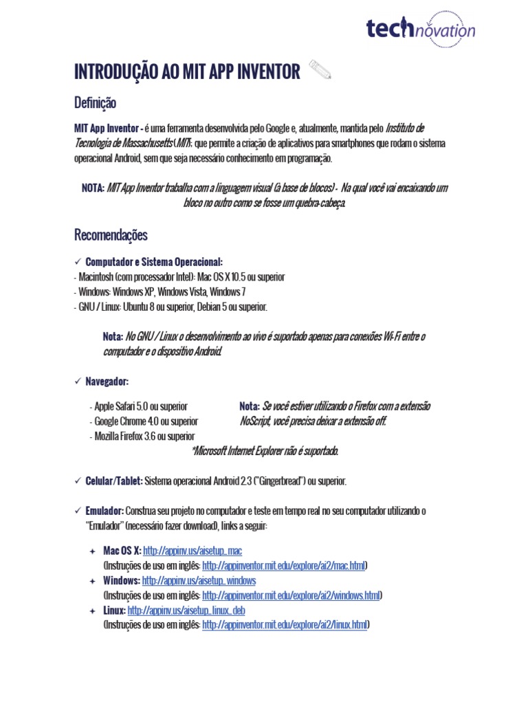 Apostila de AppInventor | PDF | Android (sistema operacional) | Linux