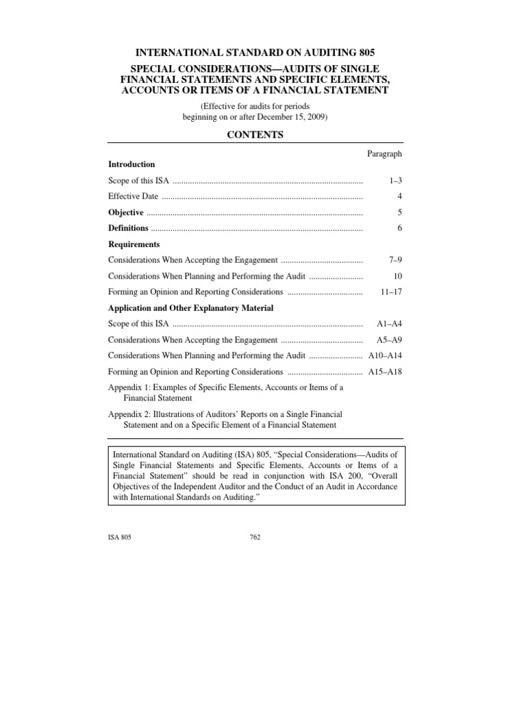 ISA 805 | Financial Audit | Auditor's Report