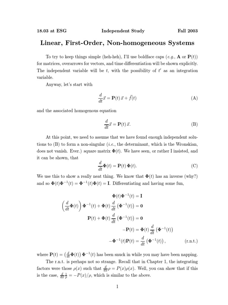 Linear, First-Order, Non-Homogeneous Systems | PDF | Teaching Methods ...