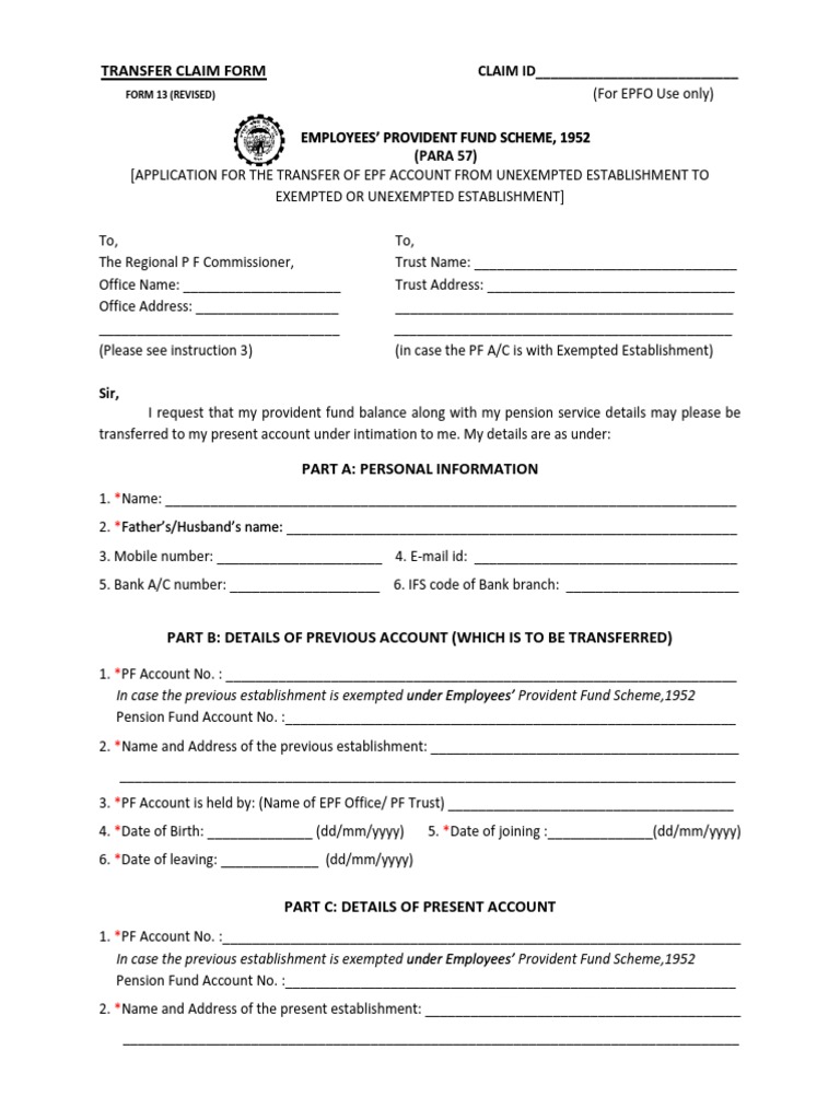 PF Transfer Form 13 PDF | PDF | Computing | Business