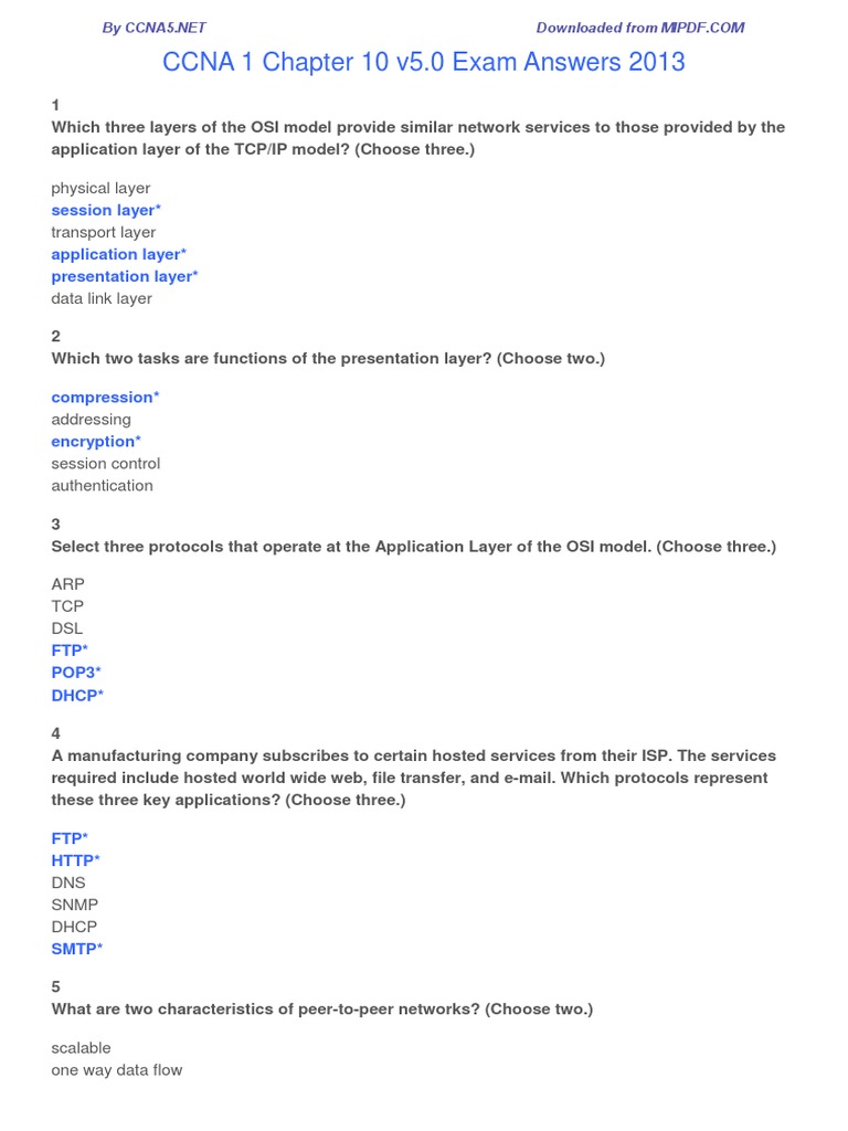 CCNA 1 Chapter 10 v5.0 Exam Answers 2013: Physical Layer | PDF | File Transfer Protocol | Domain ...