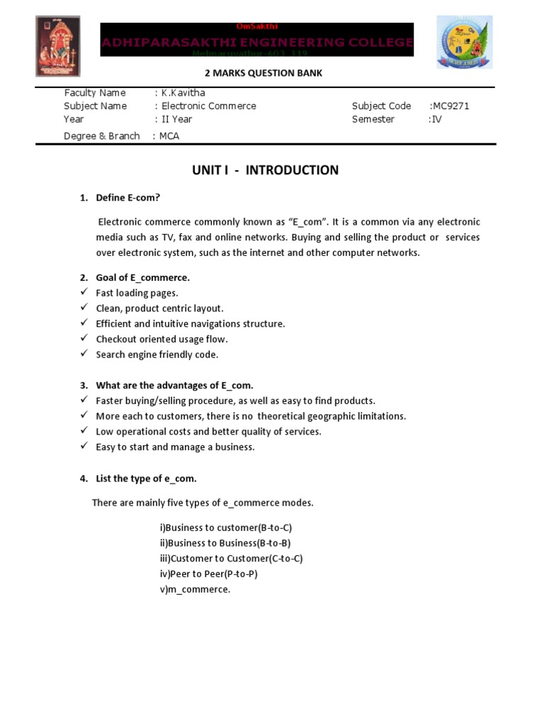 2 Marks Question Bank-Ecom - 15!05!2013 | PDF | Cipher | Cryptography