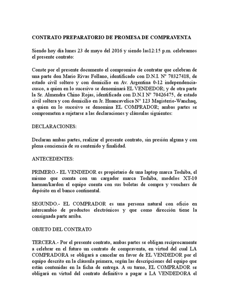 Contrato de Compromiso de Contratar | Common Law | Derecho privado