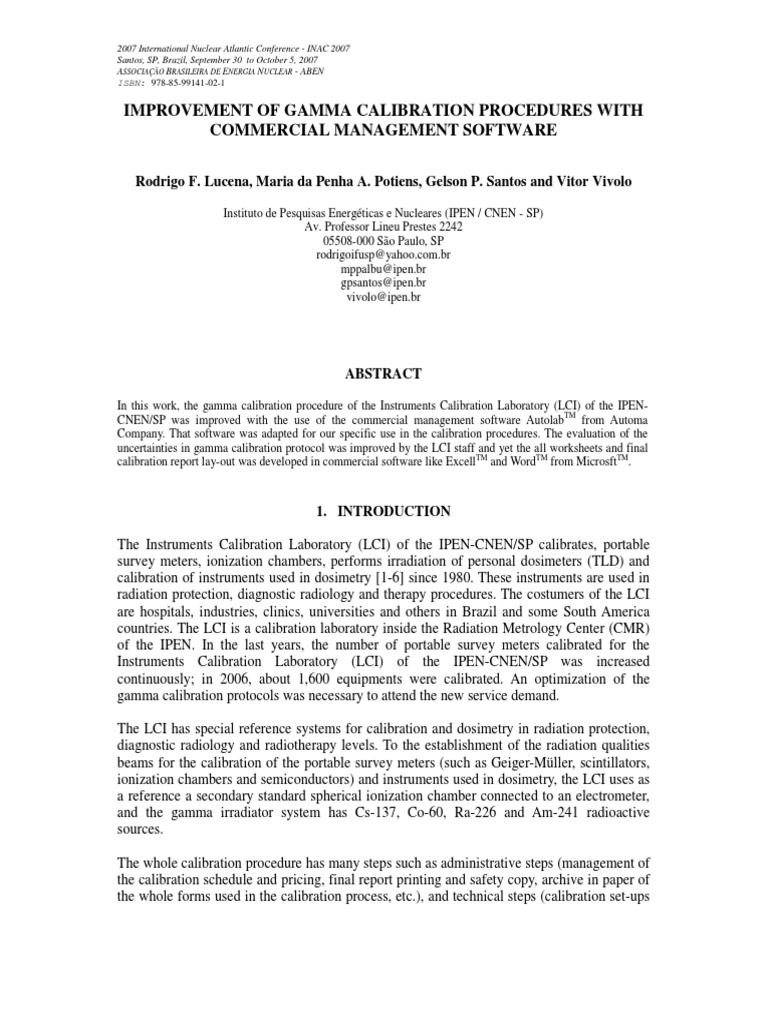 Improvement of Gamma Calibration Procedures With Commercial Management ...