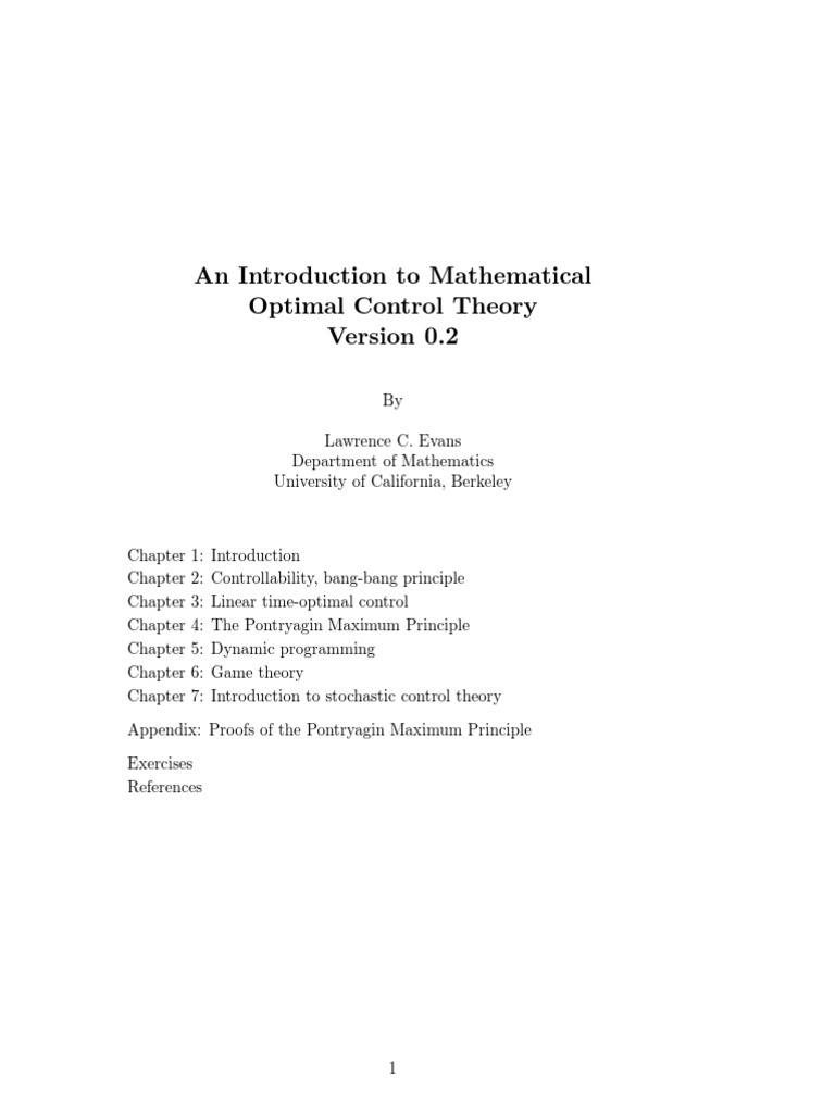 An Introduction To Mathematical Optimal Control Theory | PDF | Ordinary ...