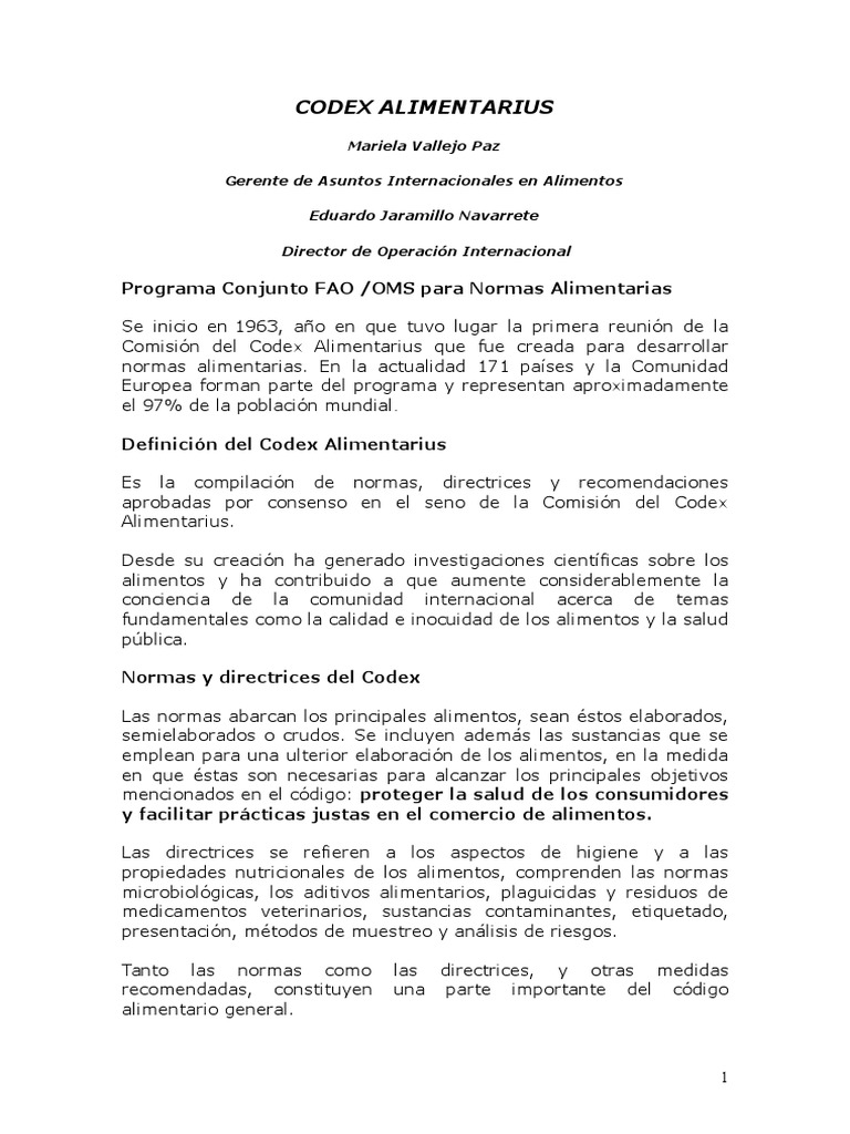 Normas del Codex Alimentarius | PDF | Alimentos | Comida y bebida
