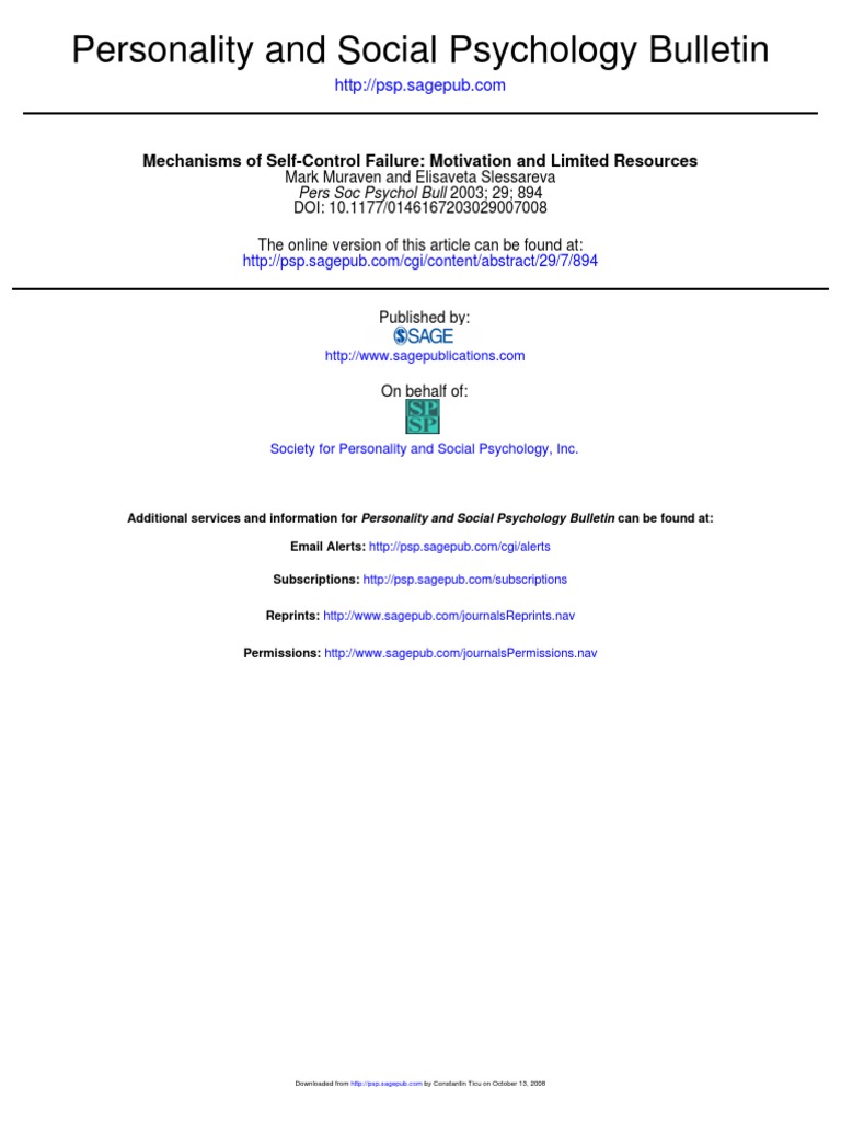 Mechanisms of Self-Control Failure Motivation and Limited Resources ...