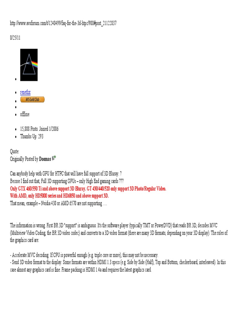 Frame Packing To 3D Display + HD Audio To HDMI 1.3 AVR | PDF | Hdmi | Graphics Processing Unit