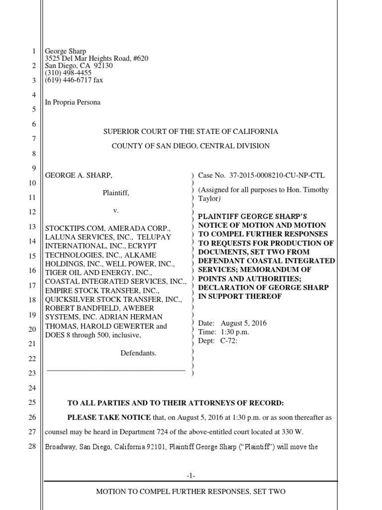 Motion To Compel COLV To Respond To Request For Second Set of Documents ...